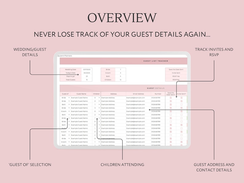Wedding Guest Tracker & Seating Chart for Google Sheets, Wedding Planer ...