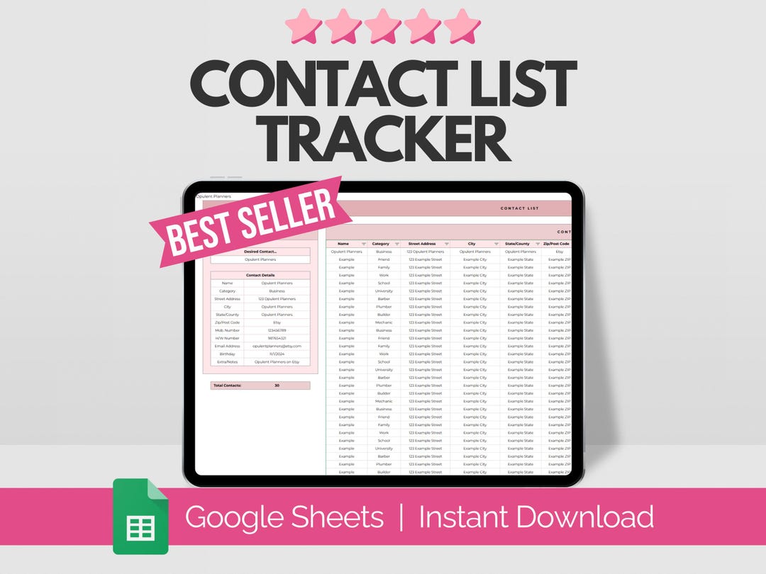 Contact List, Google Sheets, Address Book, Address Sheet, Contact ...