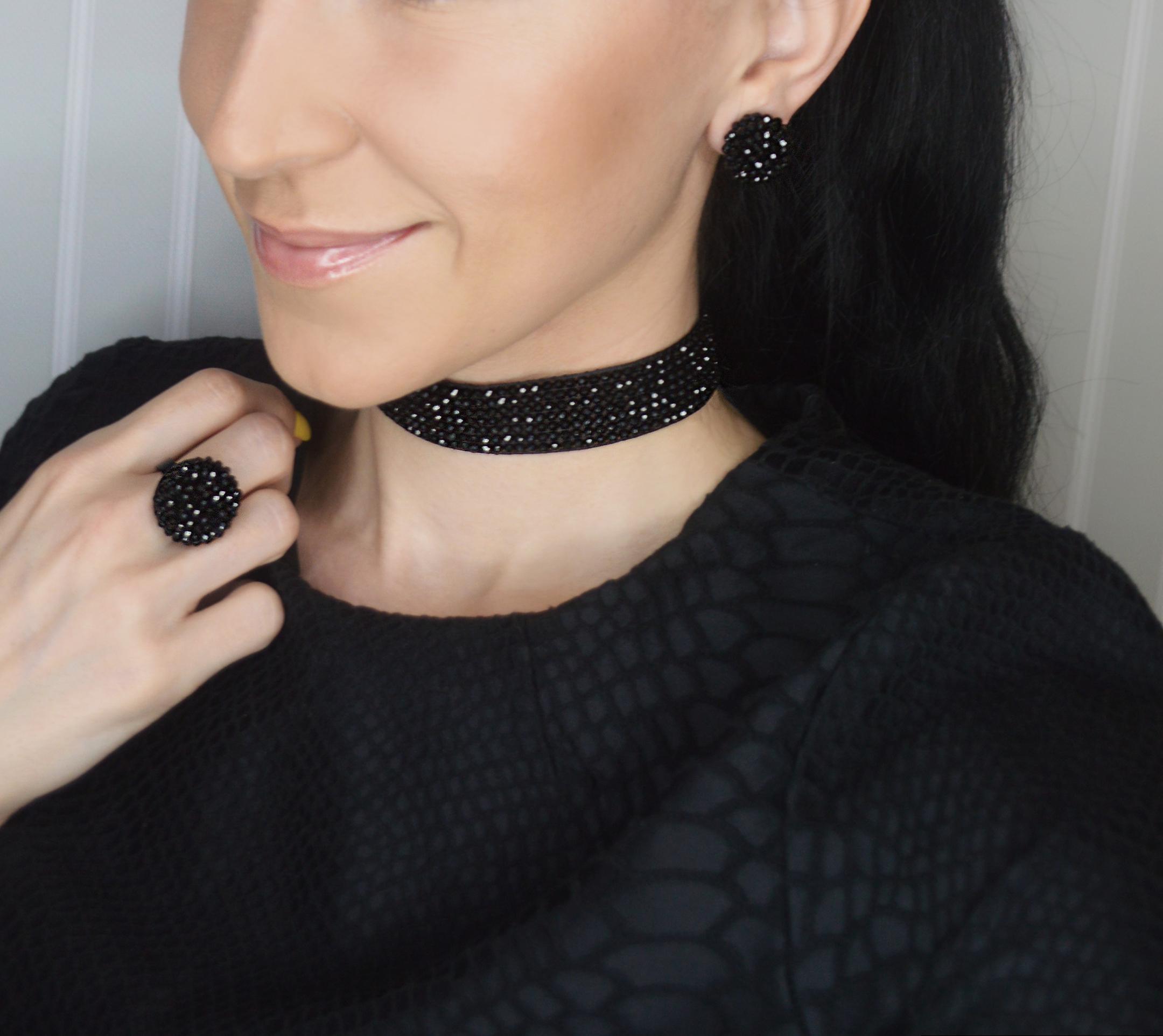 Wide Braided Choker -under the Neck Necklace With Shimmer - Sad Bead ...