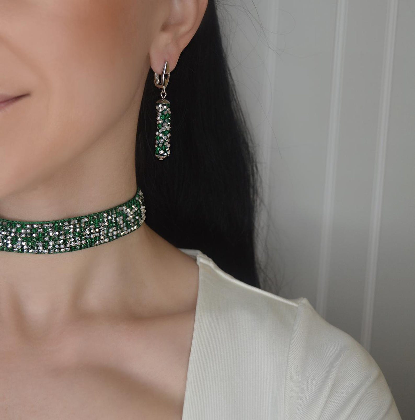 Wide Braided Choker -under the Neck Necklace With Shimmer - Sad Bead ...