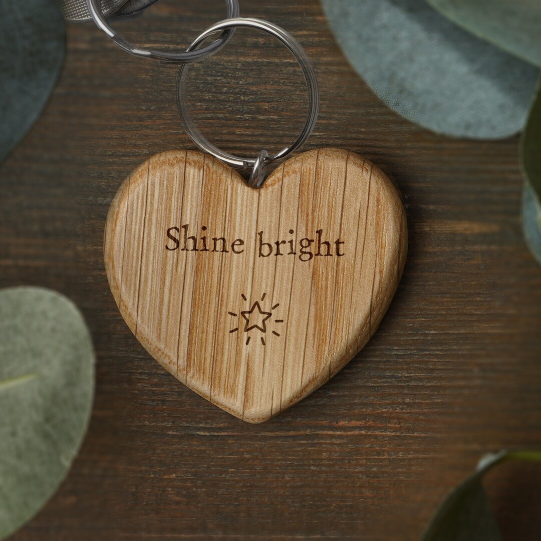 Send With Love 'shine Bright' Oak Heart Keyring - Etsy UK