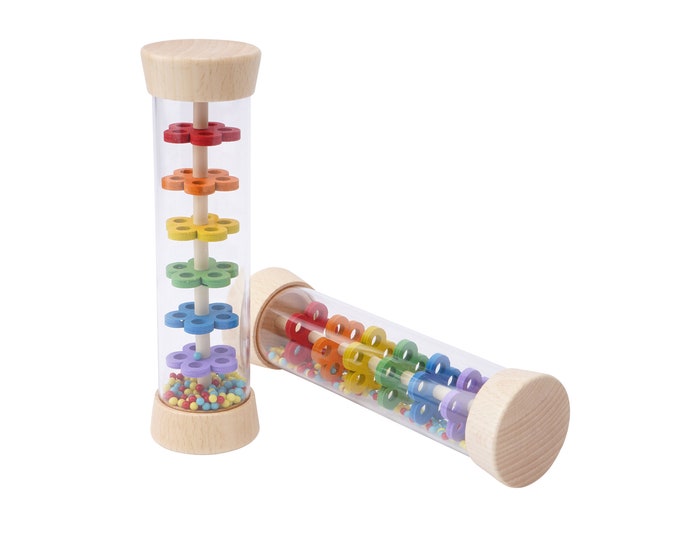 Personalised Wooden Rainbow Rattle Acoustic Toy Rainmaker Soothing Toy ...