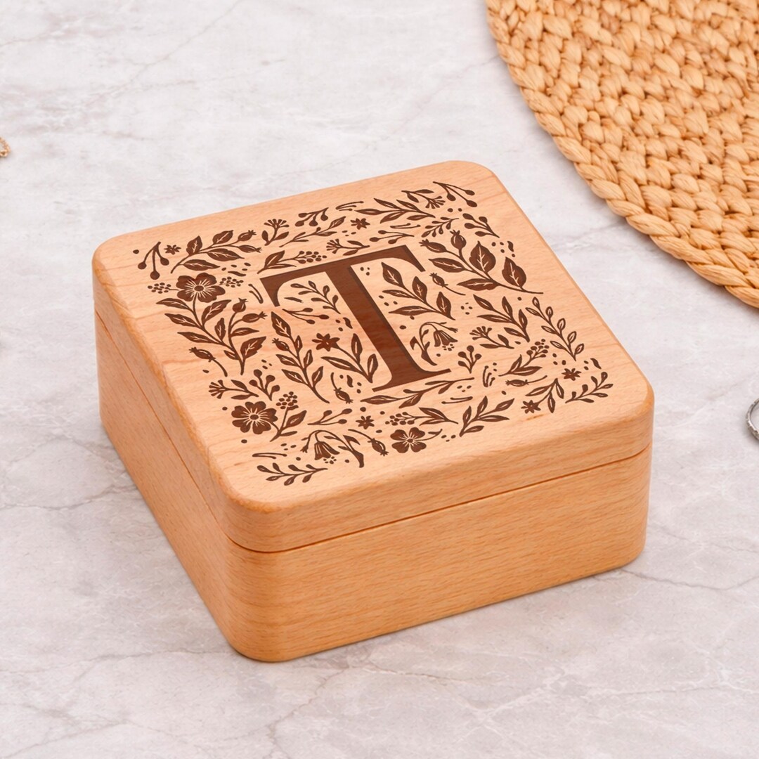 Botanical Letter 'T' Wooden Jewellery Box • Keepsake • Gift Boxed ...