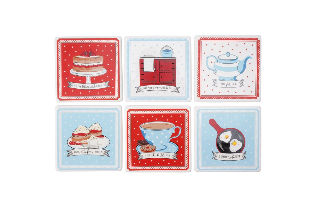 Set of 6 Square Baking Themed Ceramic Coasters - Etsy
