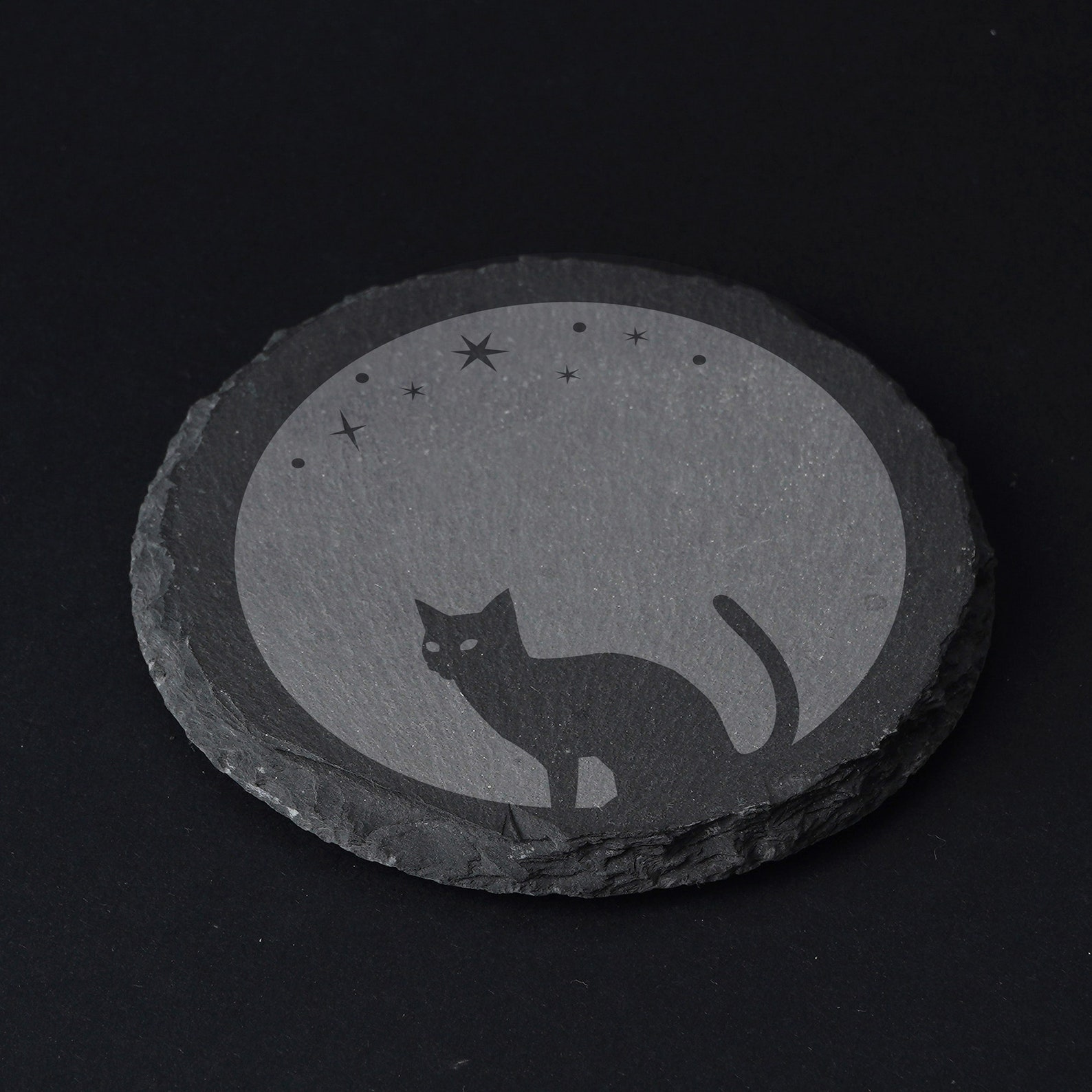 Set of 4 | Halloween Cat Round Slate Coaster in Gift Box - Etsy