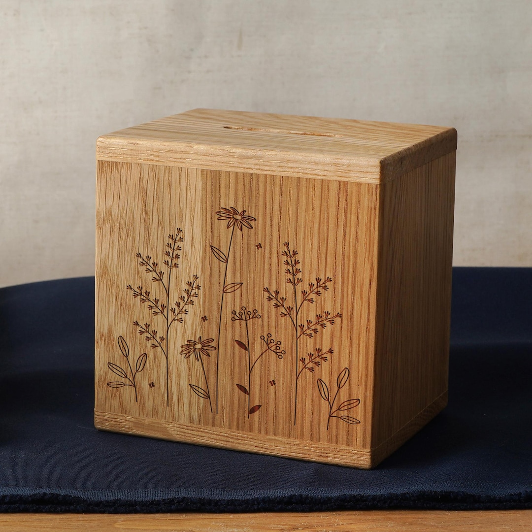 Send With Love Floral Oak Money Box | Wooden Money Box | Saving | Piggy ...