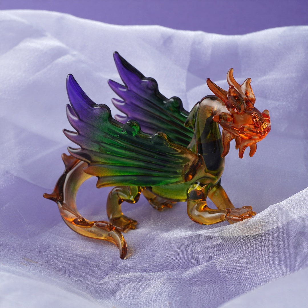 Artisan Multicoloured Prowling Glass Dragon in Gift Box - Etsy