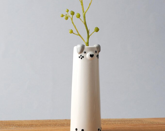 Puppy Dog Bud Vase, Small Ceramic Vase, Handmade Pottery, Gift, White ...