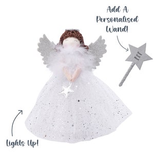 Silver Brunette Light up Angel Tree Topper Hanging Decoration | Battery ...