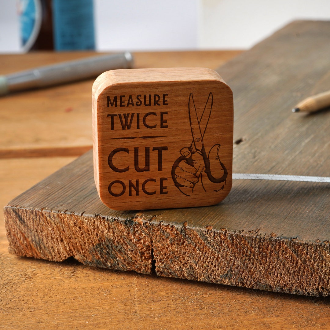Oak Wooden 'measure Twice, Cut Once' Square Tape Measure - Etsy
