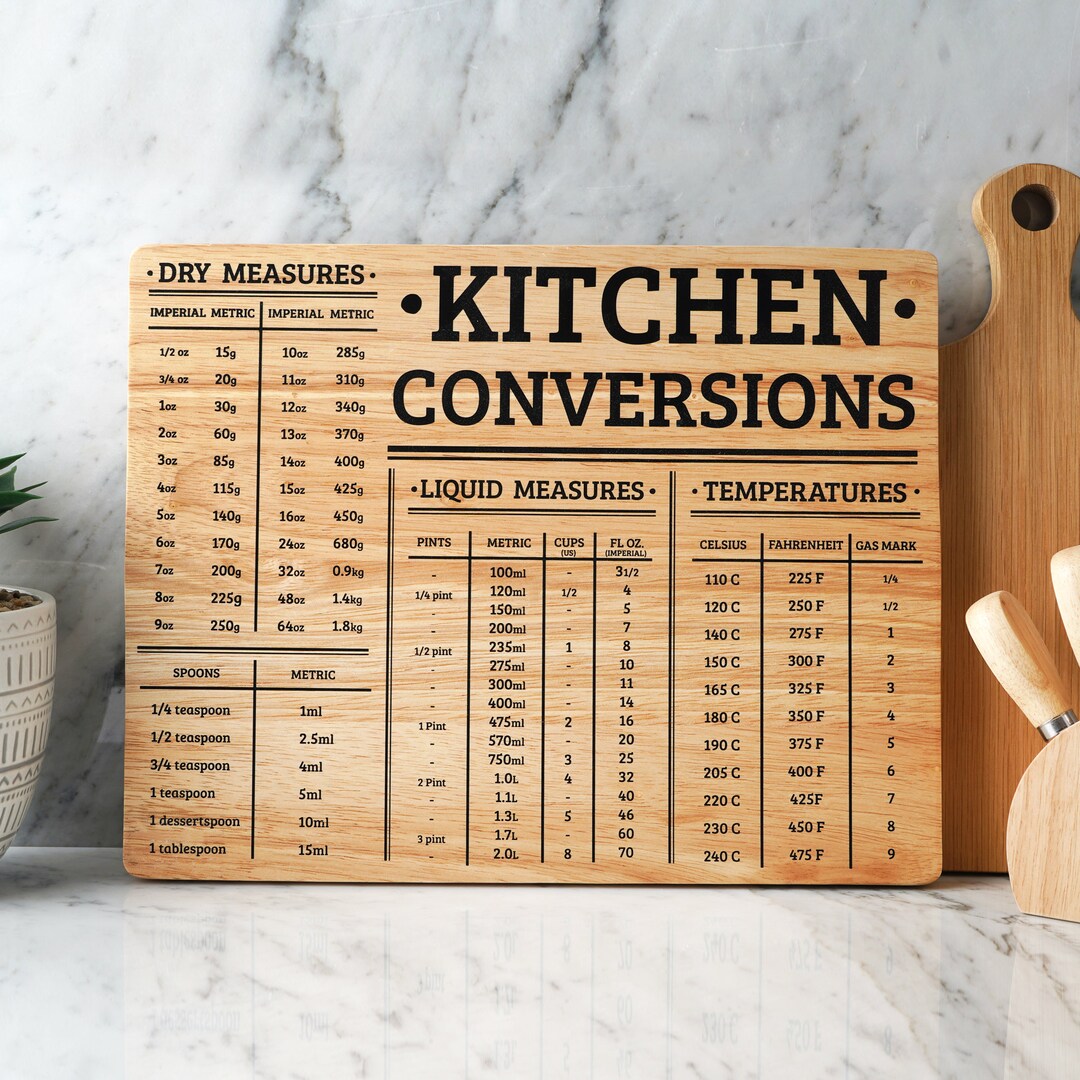 Wooden Kitchen Conversions Cutting Board | Measures & Temperatures - Etsy