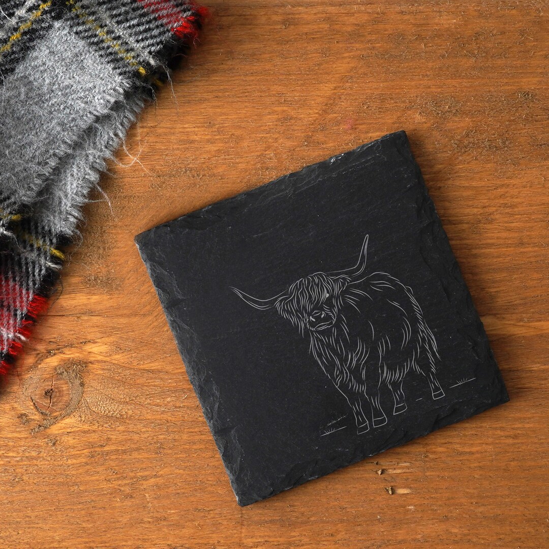 Highland Cow Square Slate Coaster - Etsy