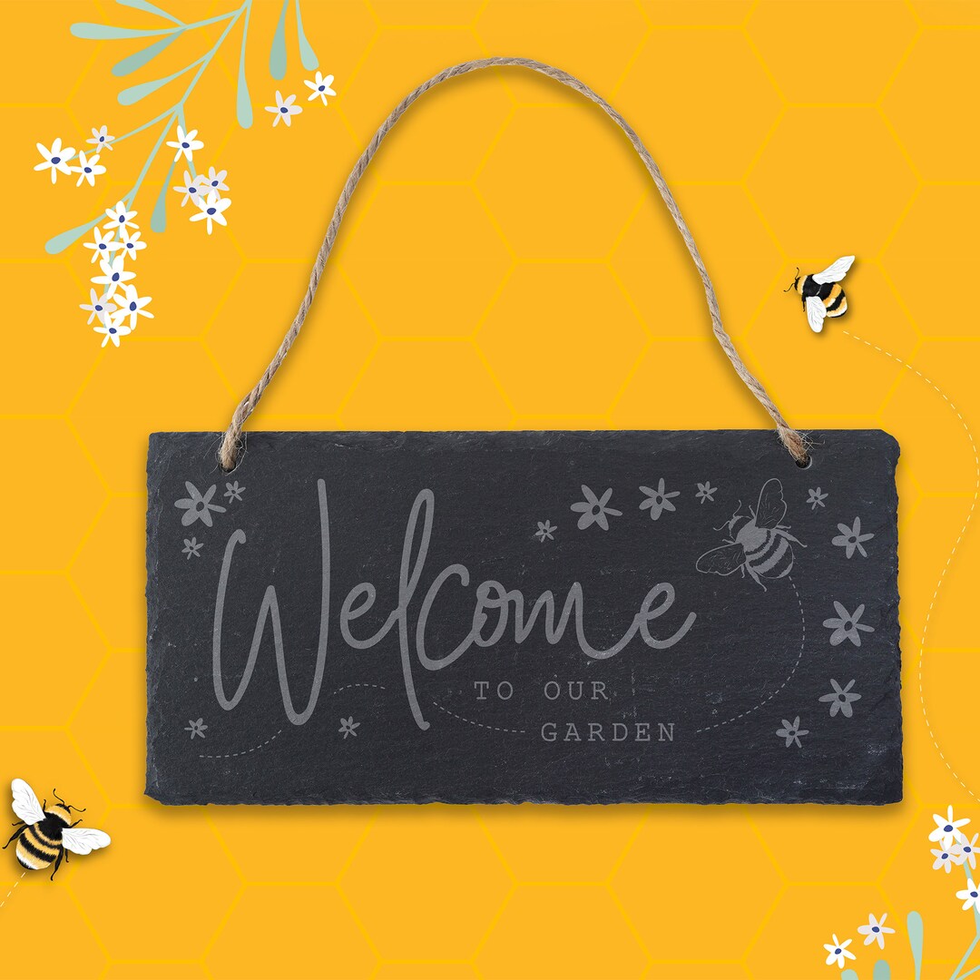 The Beekeeper 'welcome to Our Garden' Hanging Slate Sign - Etsy