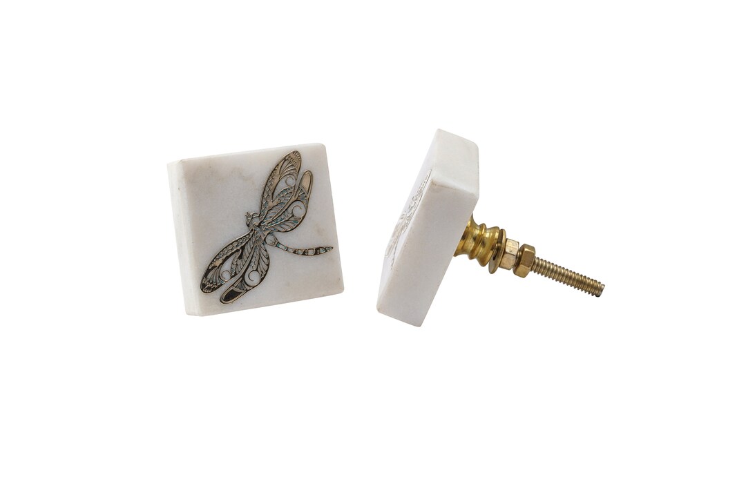 Set of Two Dragonfly Marble Drawer Pull - Etsy
