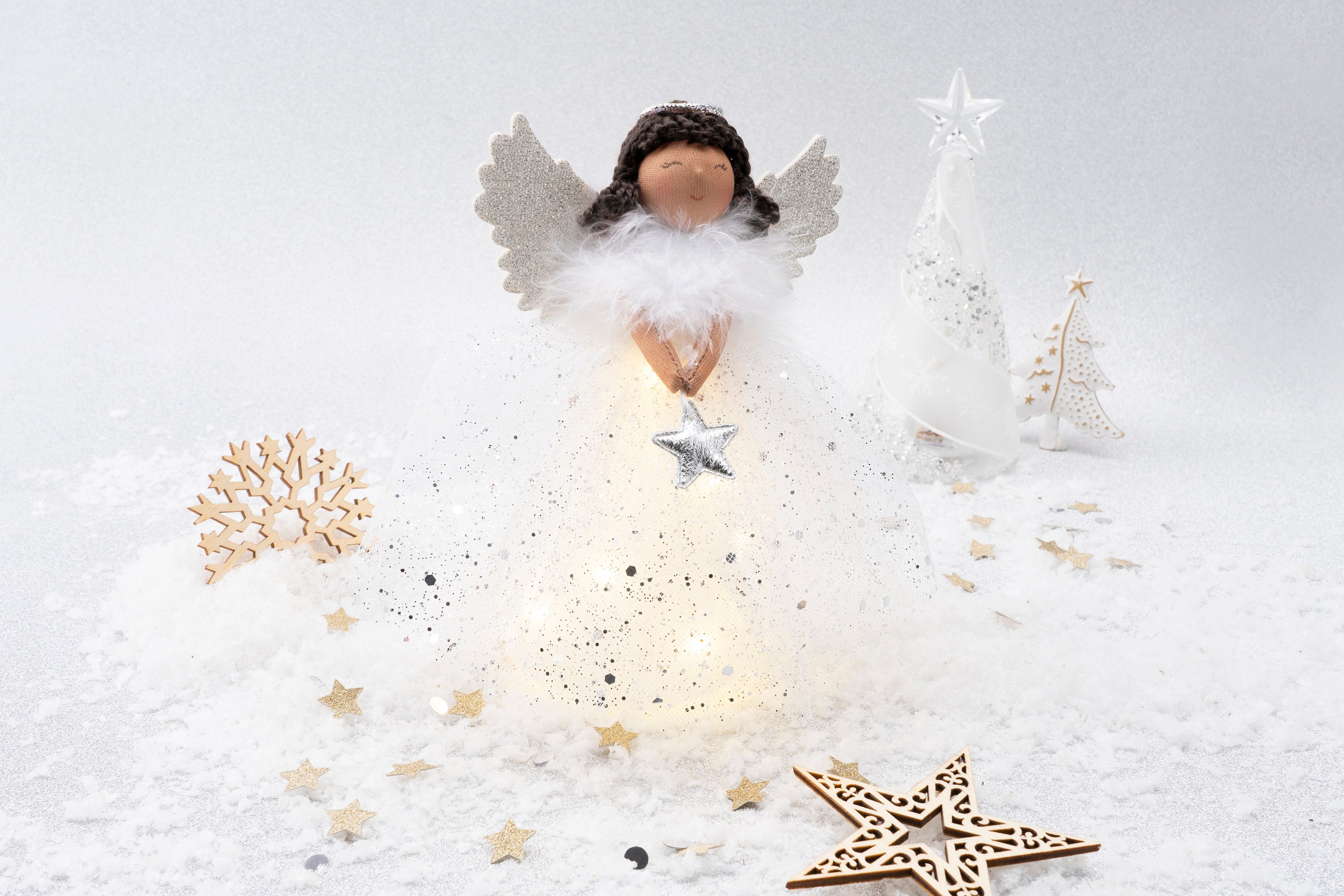 Silver Dark Haired Light up Tree Topper Angel Hanging - Etsy