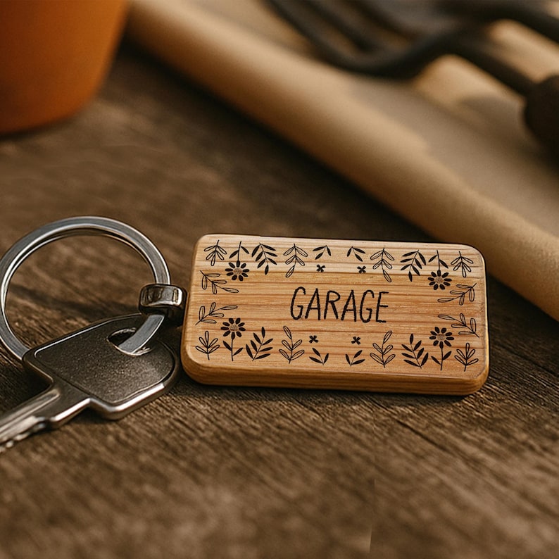 The Potting Shed 'garage' Oak Rectangle Keyring | Accessory | Handbag ...