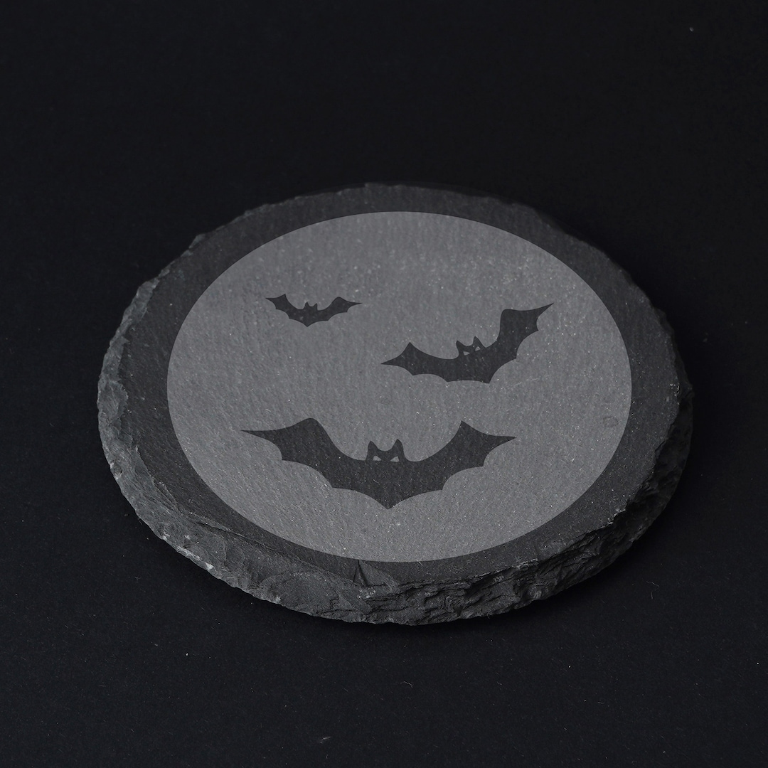 Set of 4 | Halloween Bats Round Slate Coaster in Gift Box - Etsy