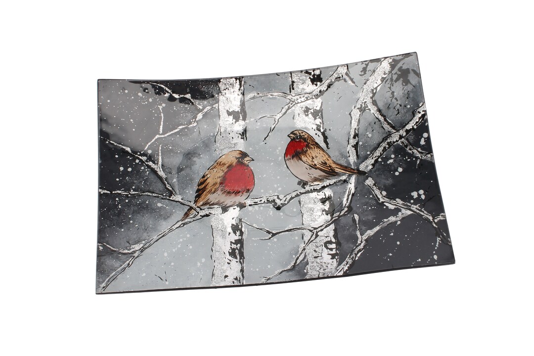 Winter Robin Large Glass Square Plate | Decorative Christmas Plate ...