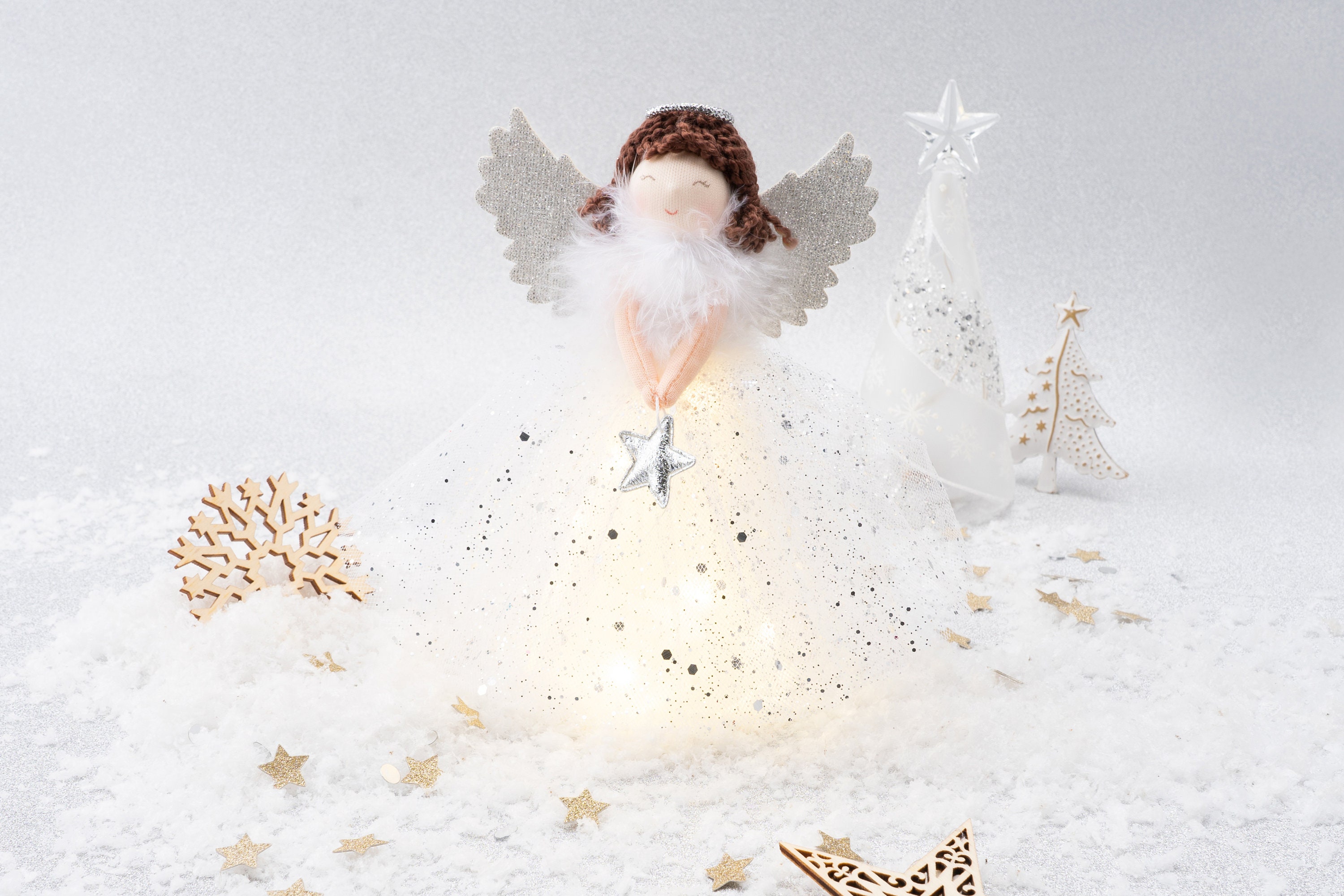 Silver Brunette Light up Angel Tree Topper Hanging Decoration - Etsy