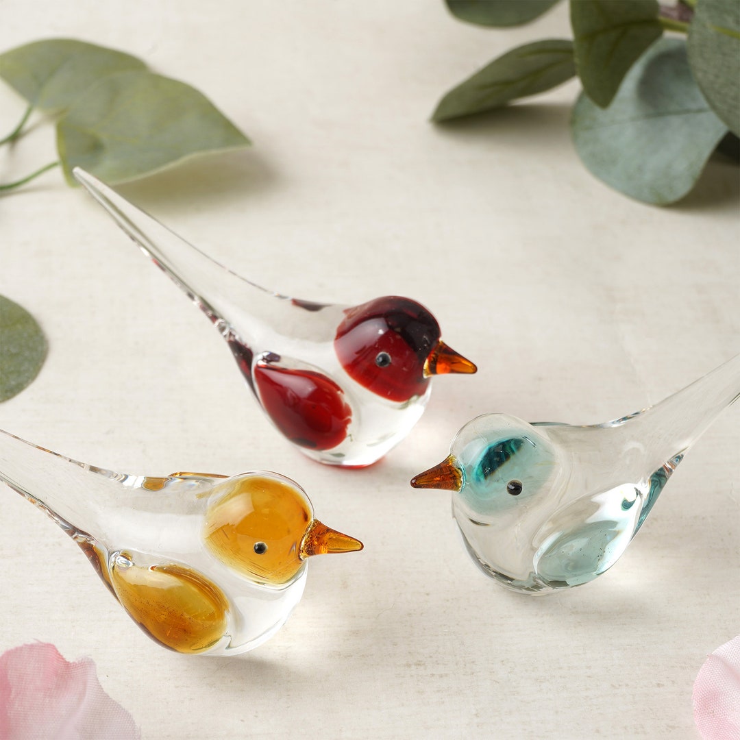 Set of 3 Glass Birds Assorted Colours Gift Box Decoration Ornament ...