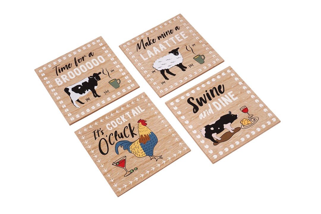 Set of 4 Farm Animal Themed Coasters - Etsy