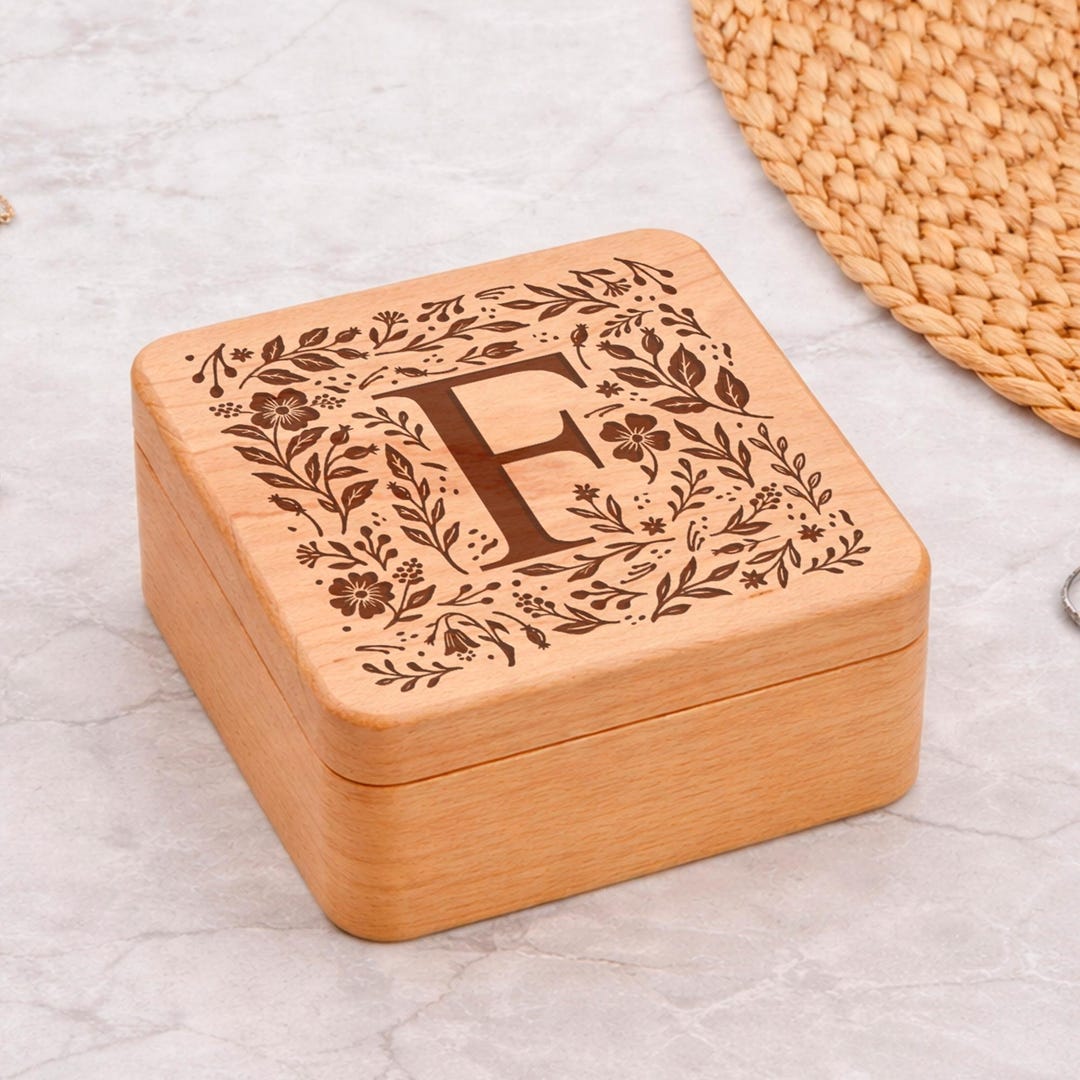Botanical Letter 'F' Wooden Jewellery Box • Keepsake • Gift Boxed ...