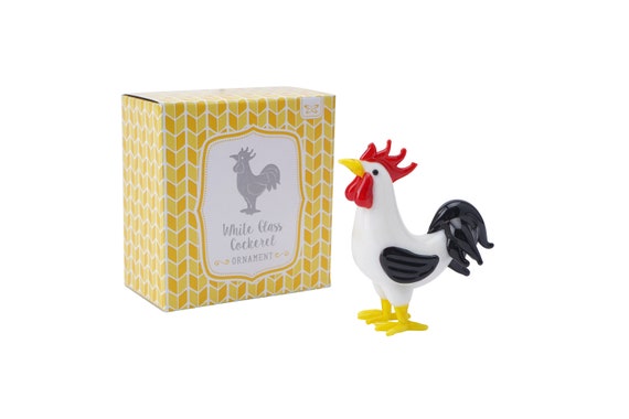 White Glass Cockerel Ornament Gift Box Decoration - Etsy
