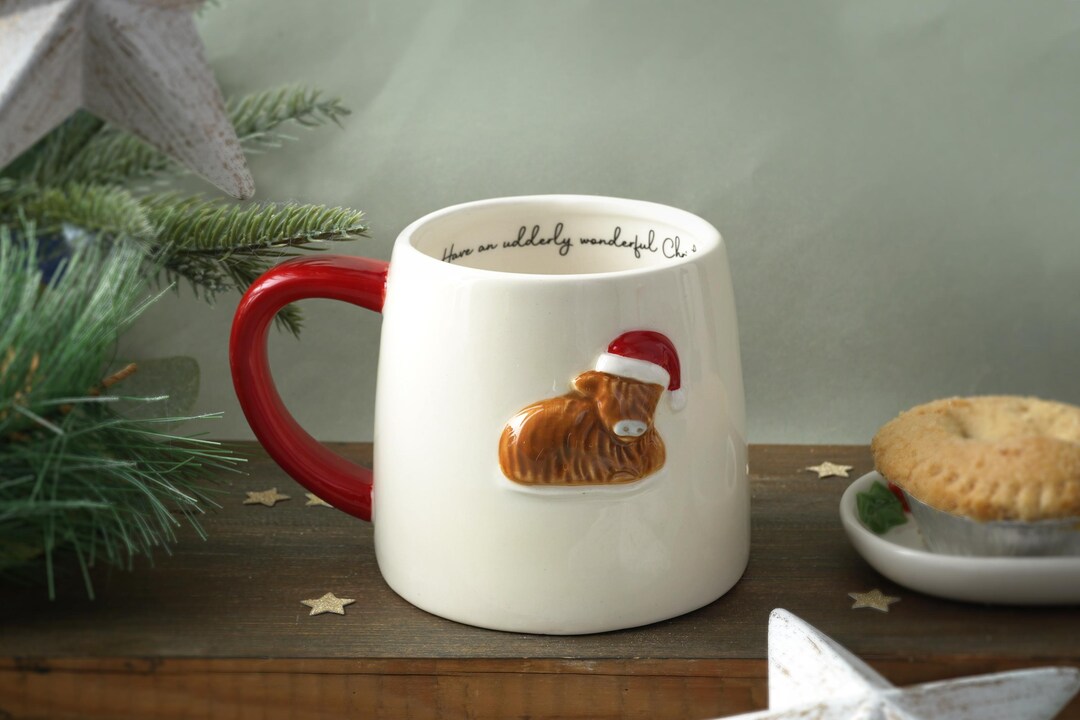 Bramble Farm Christmas Highland Cow Design Stoneware Mug | Gift Boxed ...