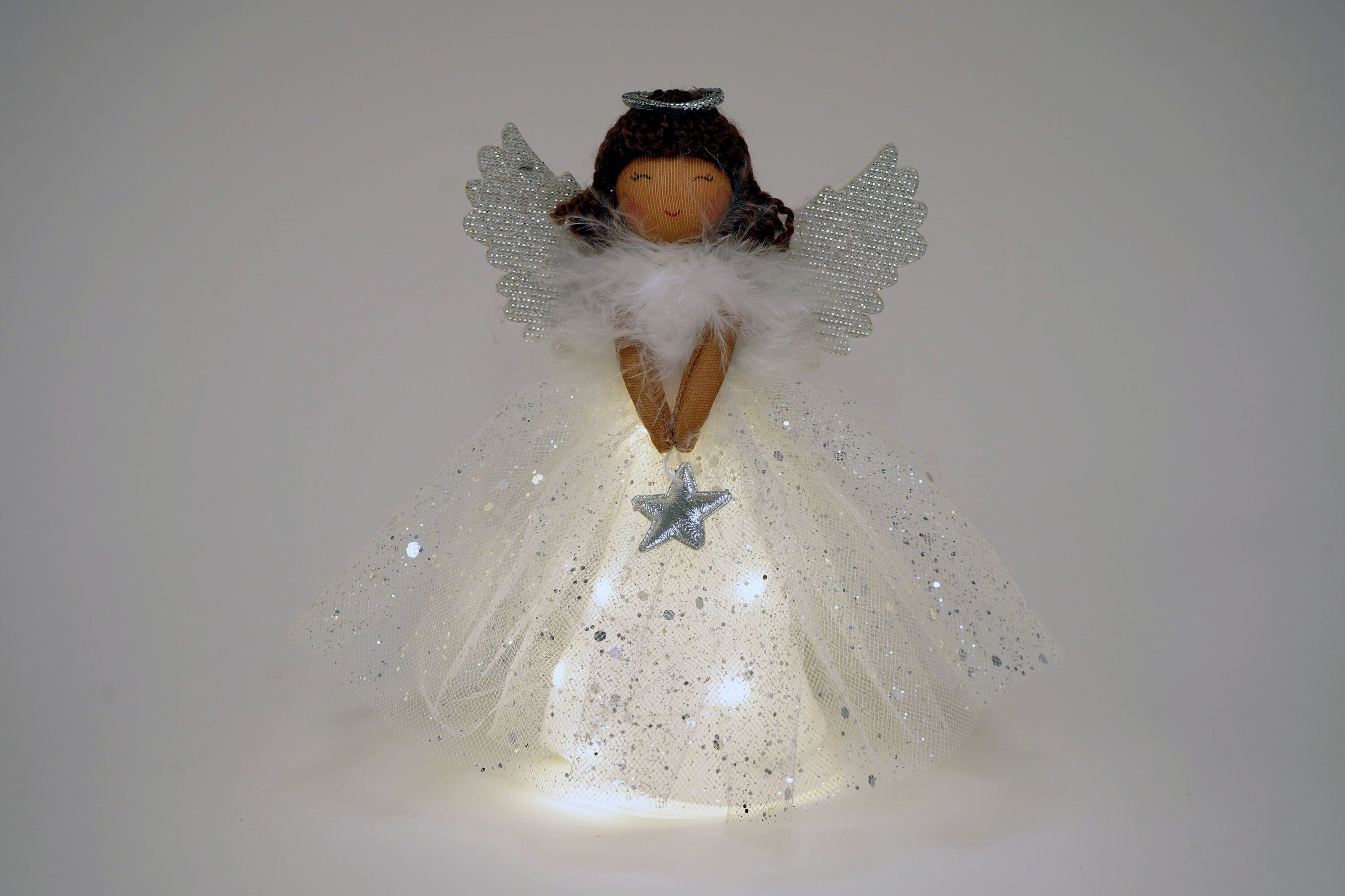 Silver Dark Haired Light up Tree Topper Angel Hanging - Etsy
