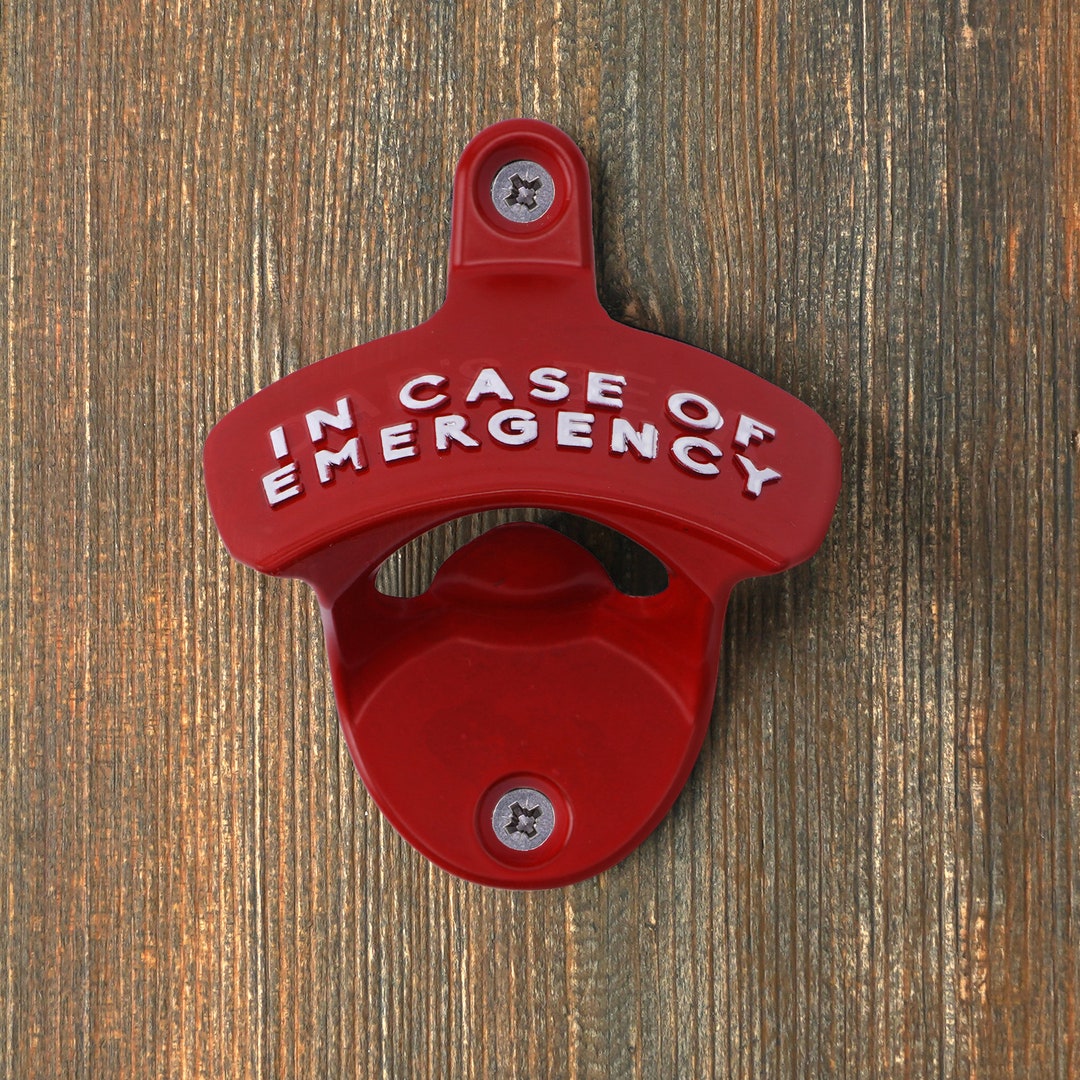 Red 'in Case of Emergency' Bottle Opener - Novelty Wall Mounted Beer ...