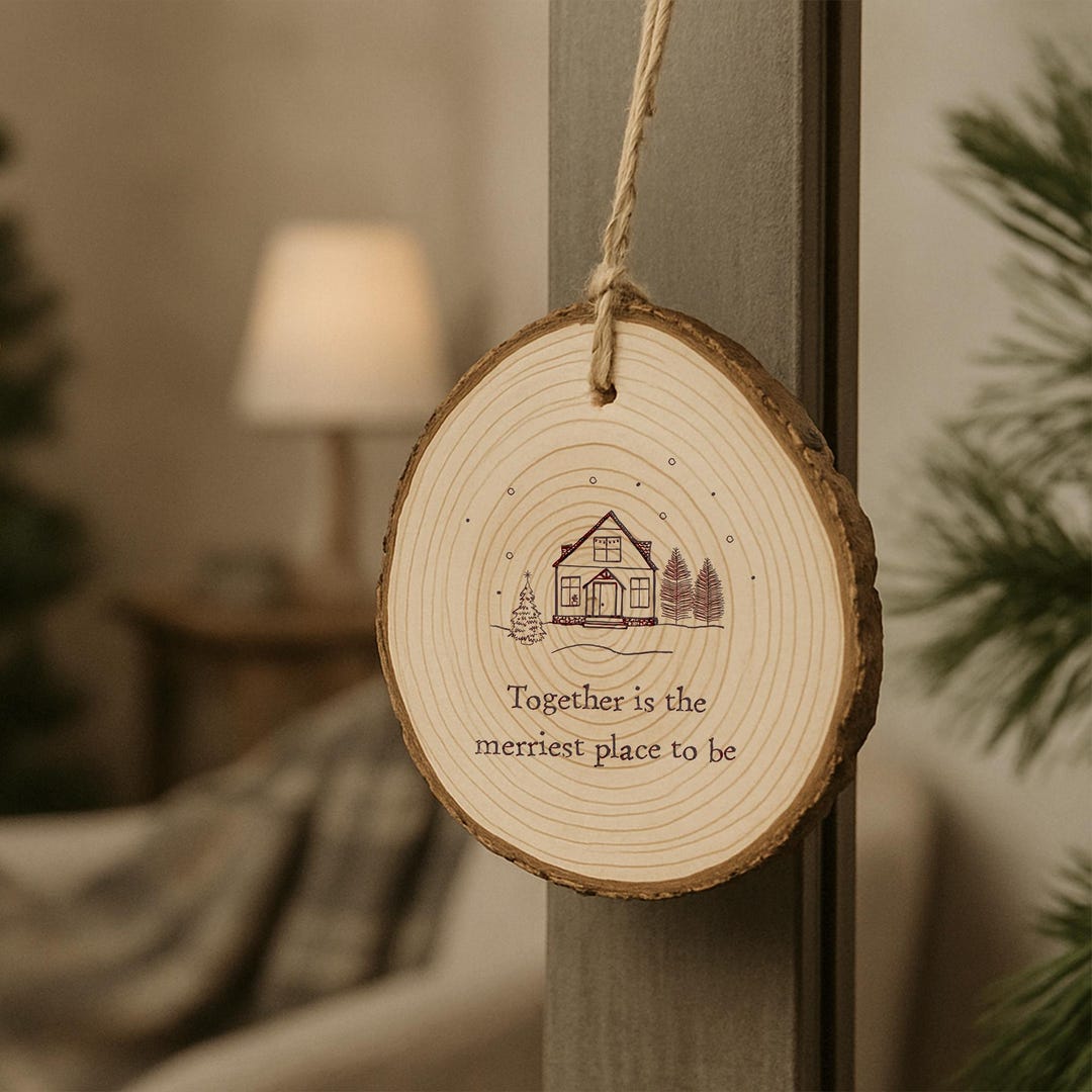 Wooden Log Sign 'together is The..' | Rustic Door Hanger | Cosy Festive ...