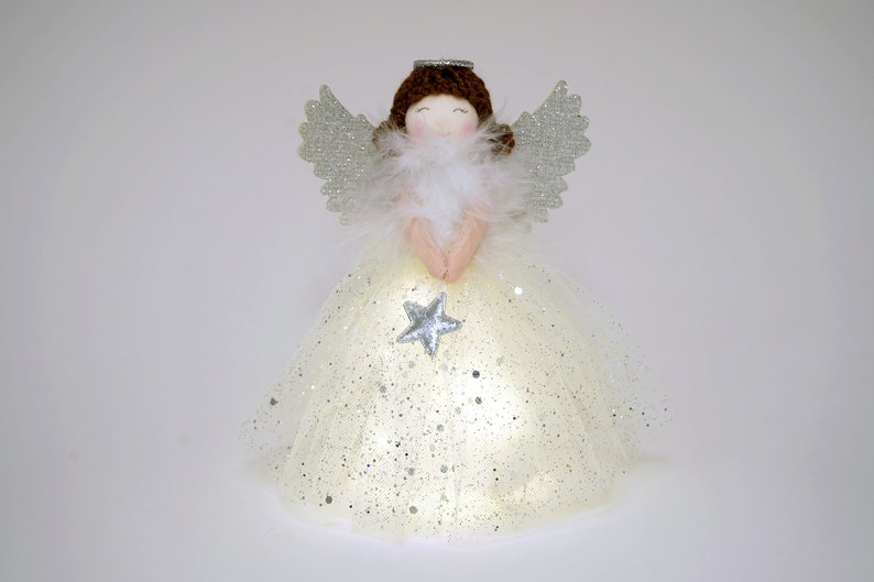 Silver Brunette Light up Angel Tree Topper Hanging Decoration - Etsy