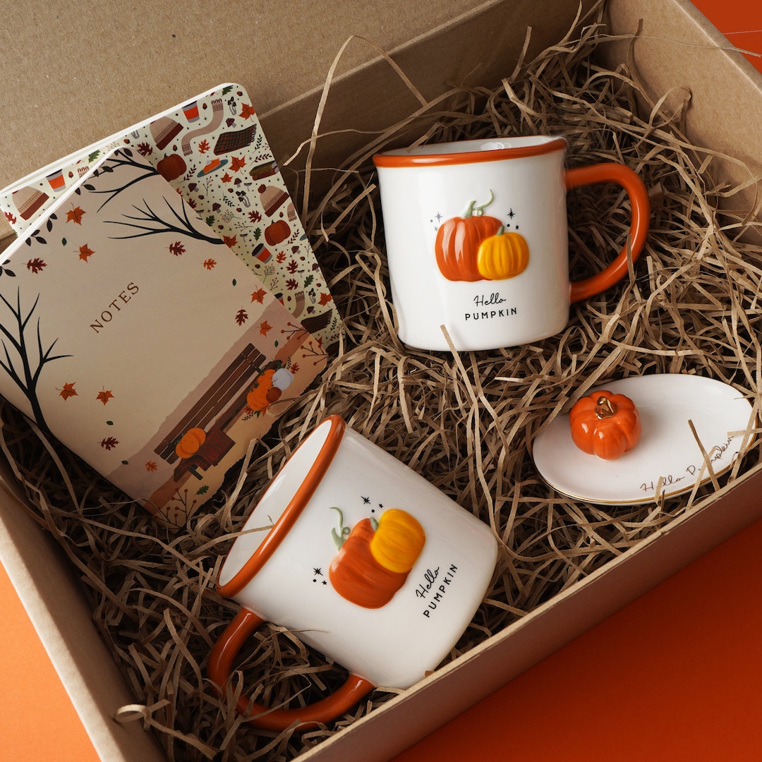 Pumpkin Gift Box Set • 2 X Hello Pumpkin Mugs, A6 Notebooks & Pumpkin ...