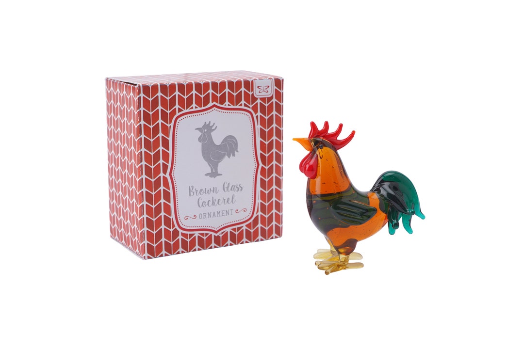 Glass Brown Cockerel Ornament in Gift Box - Etsy UK