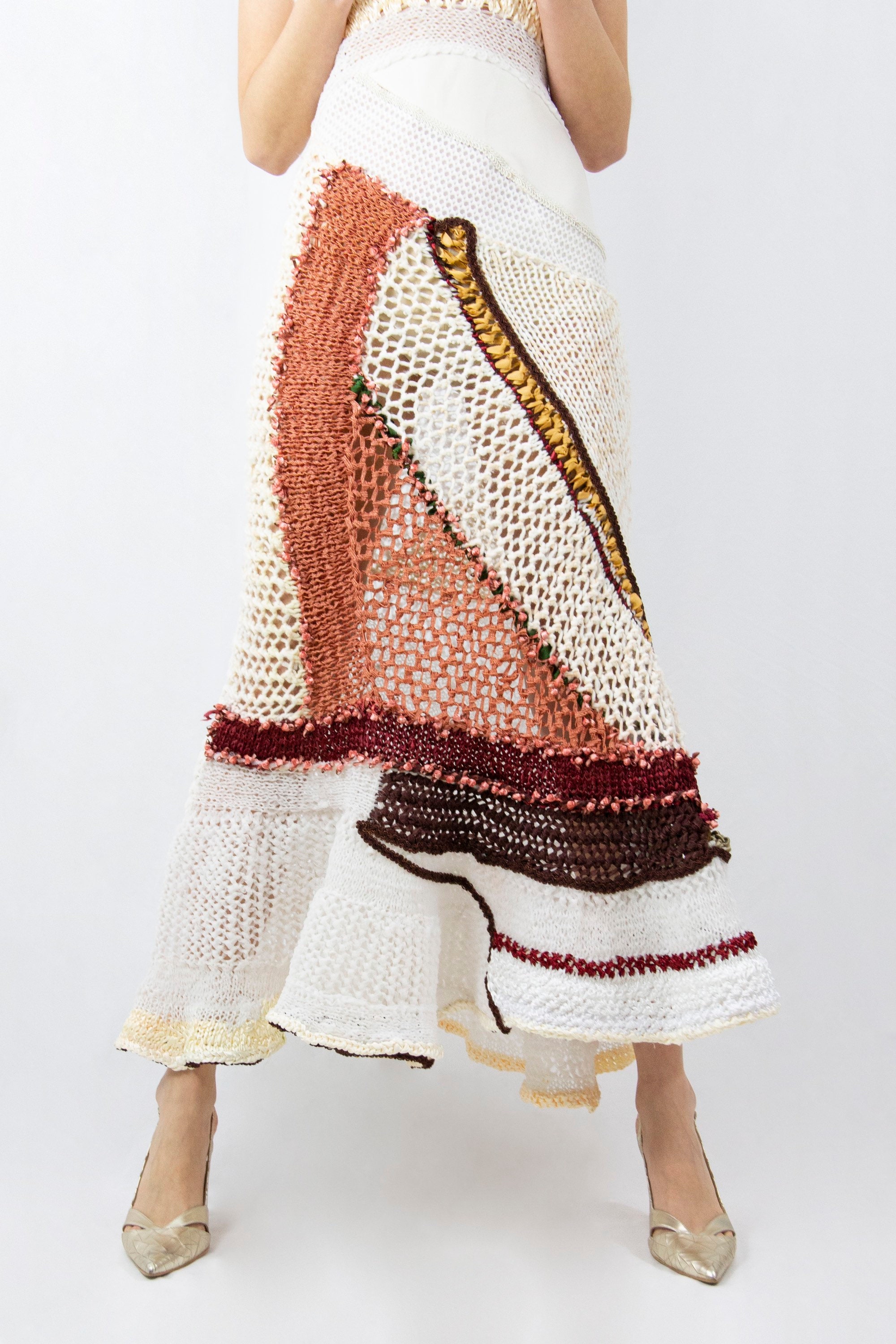 White Crochet Patchwork Dress, White Knit Dress, Beige Knit Dress ...