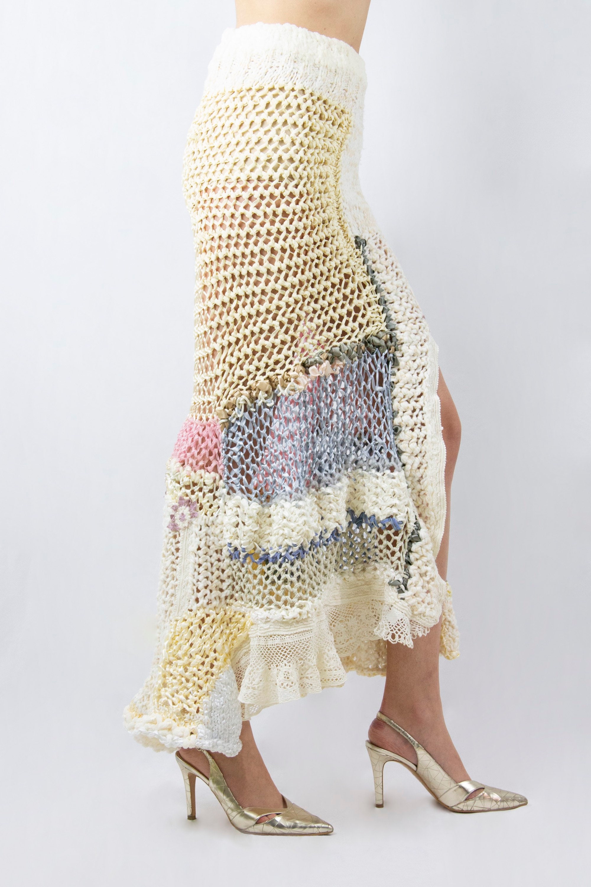 White Crochet Patchwork Dres, White Crochet Patchwork Skirt, White ...