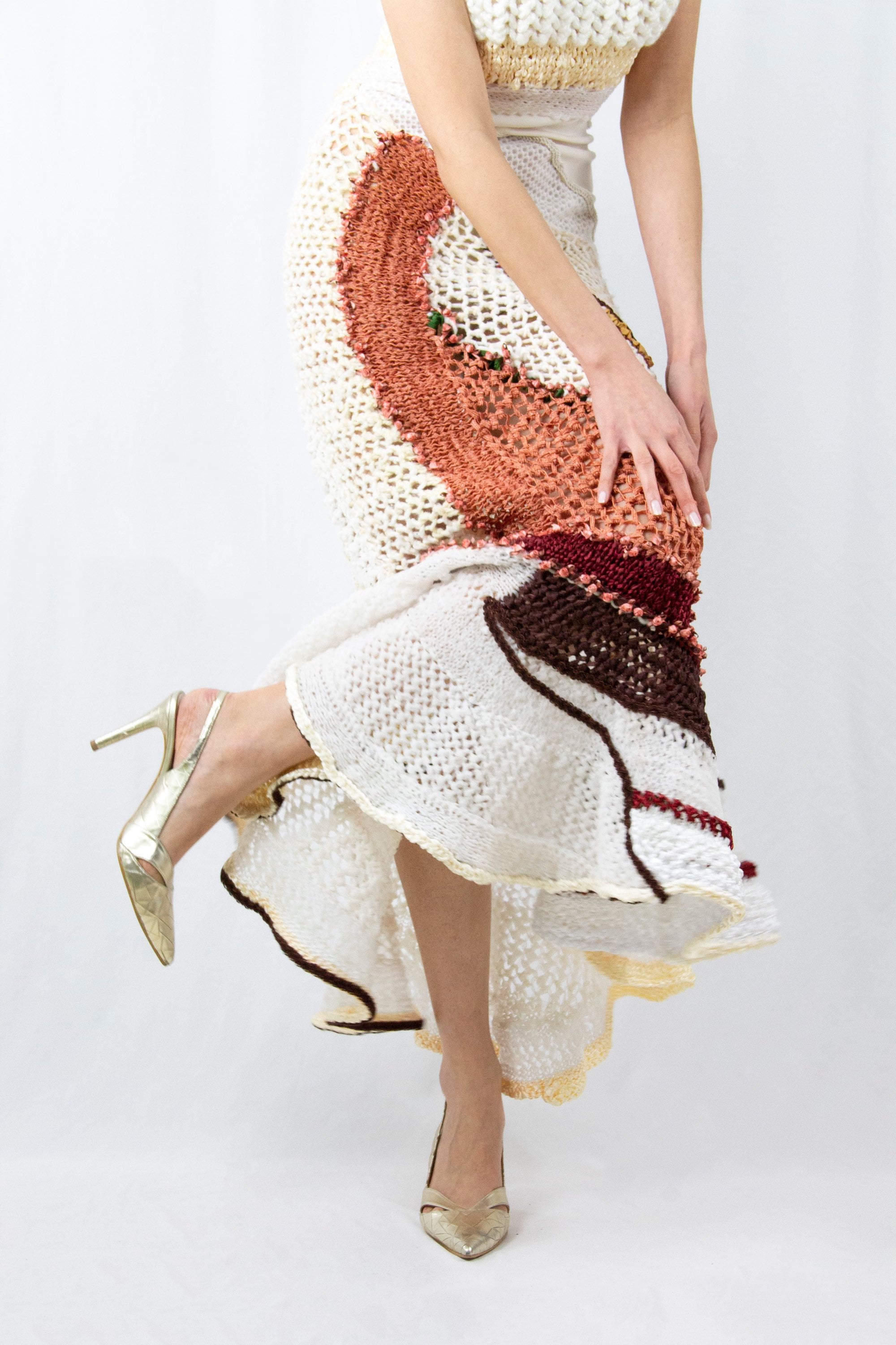 White Crochet Patchwork Dress, White Knit Dress, Beige Knit Dress ...