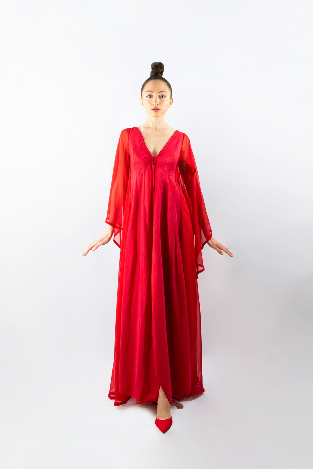 Long Red Gown Dress, Long Sleeve Red Dress, Red Carpet Dress, Formal ...