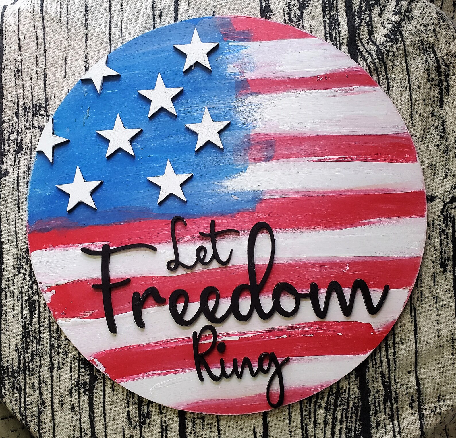 DIY or Painted Let Freedom Ring American Flag 12 Round Patriotic Door ...