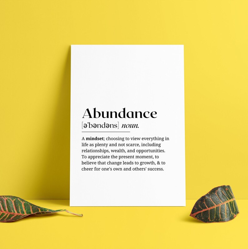 Abundance Mindset Definition Print Spirituality Wall Art Dictionary ...