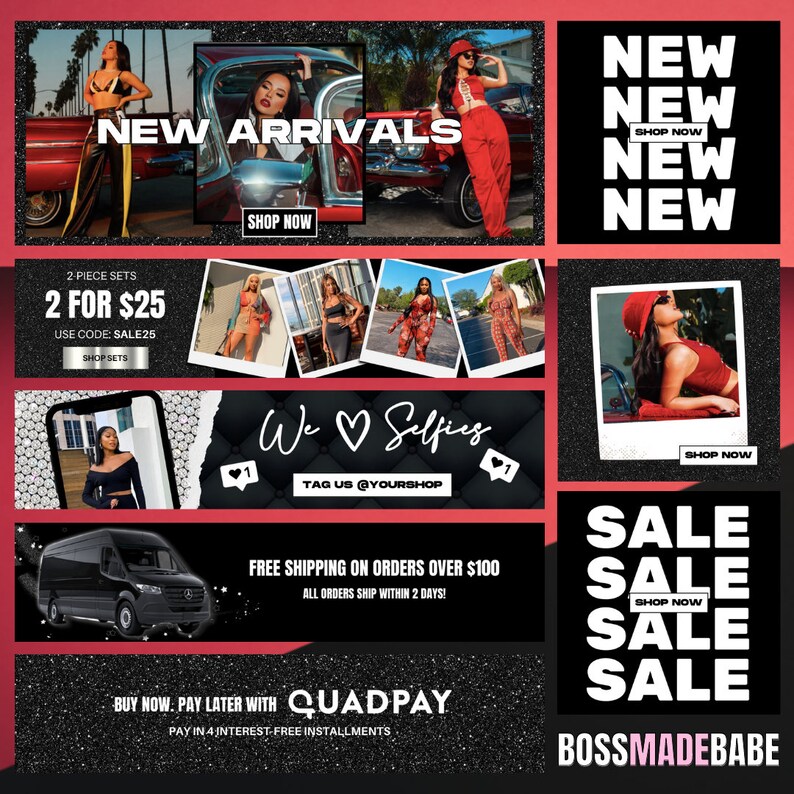 DIY Boutique Banner Set, DIY Shopify Web Banners, DIY Wix Website ...