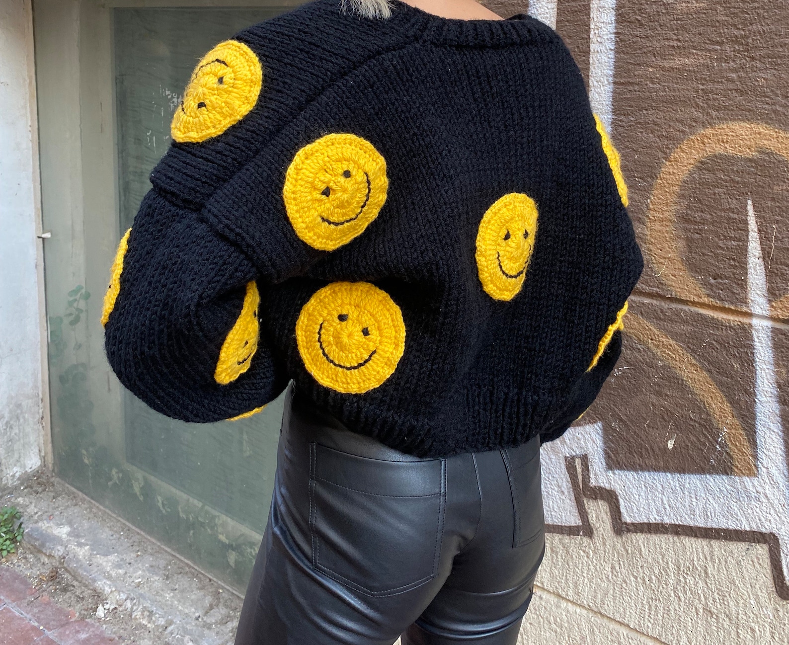 Cardigan for Women Handmade Smiley Sweaterhappy Face Black - Etsy