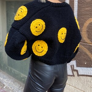 Cardigan for Women, Handmade Smiley Sweater,happy Face Black Cardigan ...