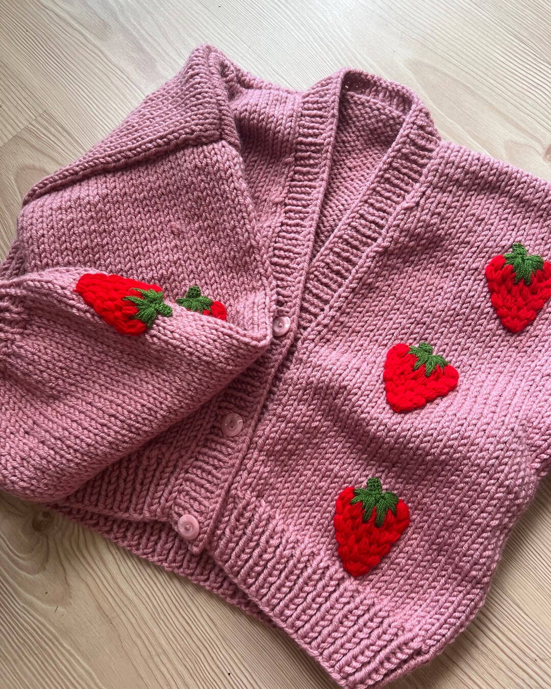 Strawberry Cardigan,cardigan for Women,pink Fruit Chunky Handmade Knit ...