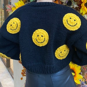 Cardigan for Women, Handmade Smiley Sweater,happy Face Black Cardigan ...