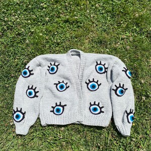 Cardigan for Women,eye Patterned-shaped Handmade Cardigan,evil Eye Knit ...