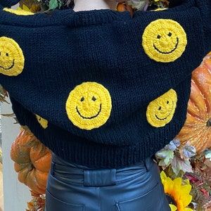 Cardigan for Women, Handmade Smiley Sweater,happy Face Black Cardigan ...