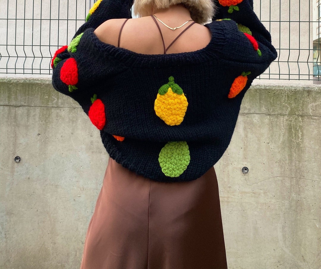 Mixed Fruit Knit Sweater,cardigan for Women,colored Fruit Shaped,lemon ...
