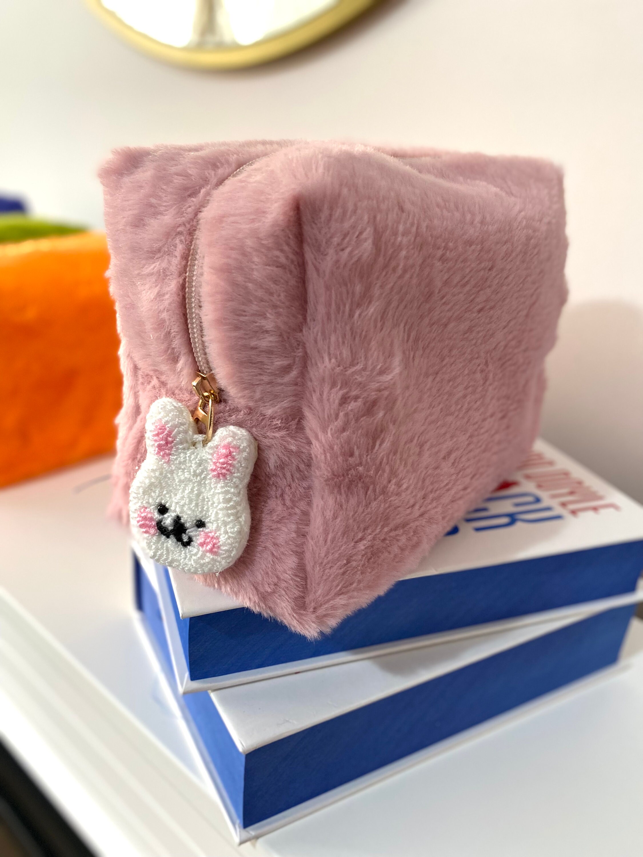 Pink Fluffy Makeup Bag, Rabbit Punch Needle Cosmetic Bag Pouch, Faux ...