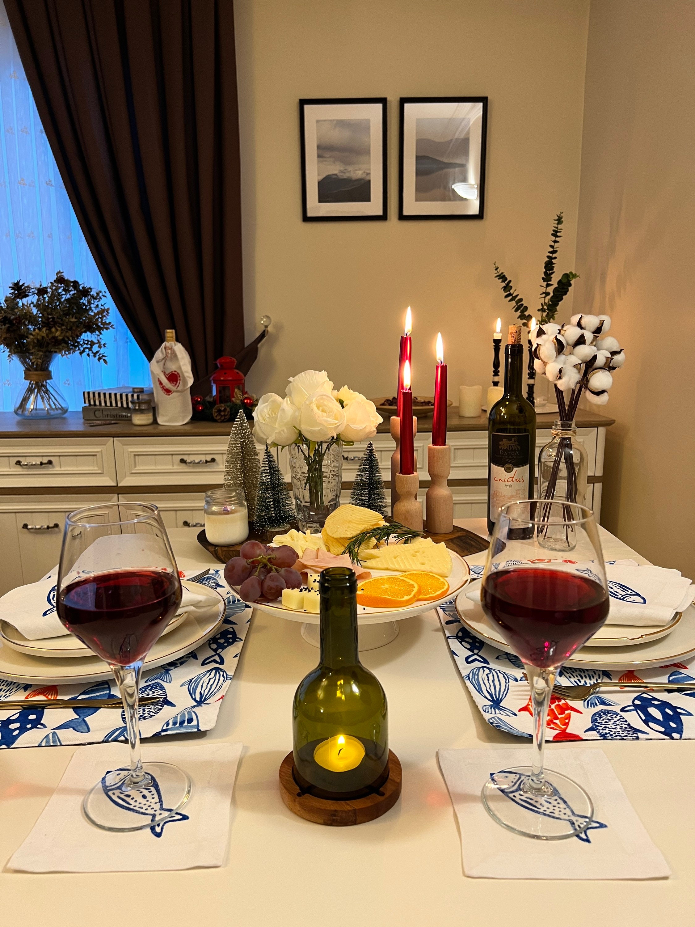 Table Decor Set of 2 Fish Pattern and Checkered Double Side - Etsy